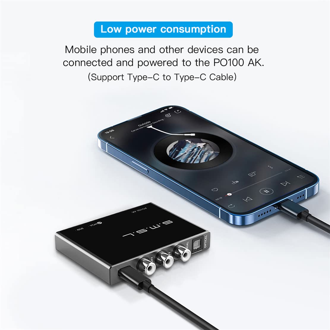 SMSL PO100AK Digital Analog Converters AK4493S XMOS XU316 Type-C USB to RCA/Optical/Coaxial Output 32bit/768kHz HiFi Signal Converters USB Digital Interface MQA Decoding (Black)