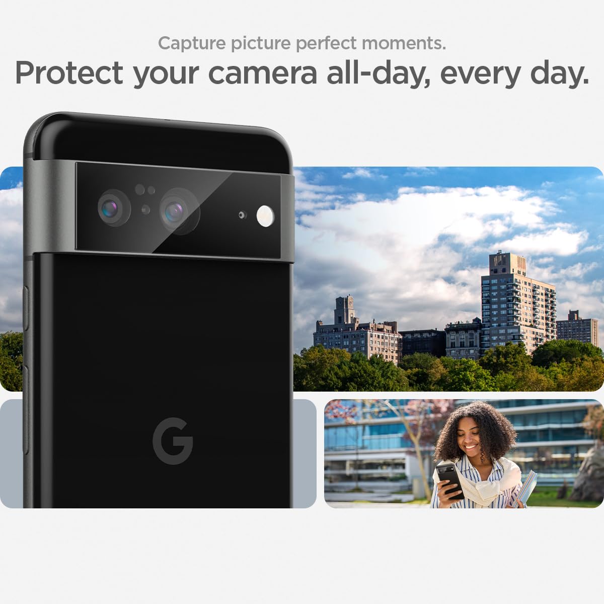 Spigen Camera Lens Screen Protector [GlasTR EZ Fit Optik] Designed for Pixel 8 [Case Friendly] - Black [2 Pack]