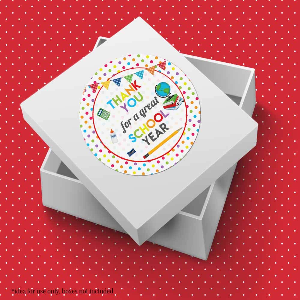 Thanks for a Great School Year Teacher Appreciation Thank You Sticker Labels, 40 2" Party Circle Stickers by AmandaCreation, Great for Envelope Seals & Gift Bags