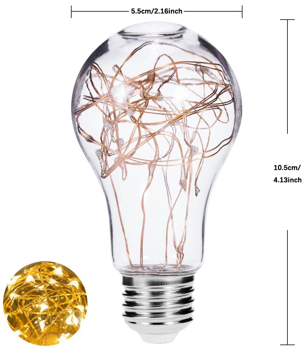 Tonitre LED Decorative Fairy Lights Bulb, 2W Starry Light Warm White Filaments A19 Bulbs, 15W Equivalent Copper Wire String Lights for Pendant Light Fixtures, Living Room, Christmas, Wedding, 2 Pack
