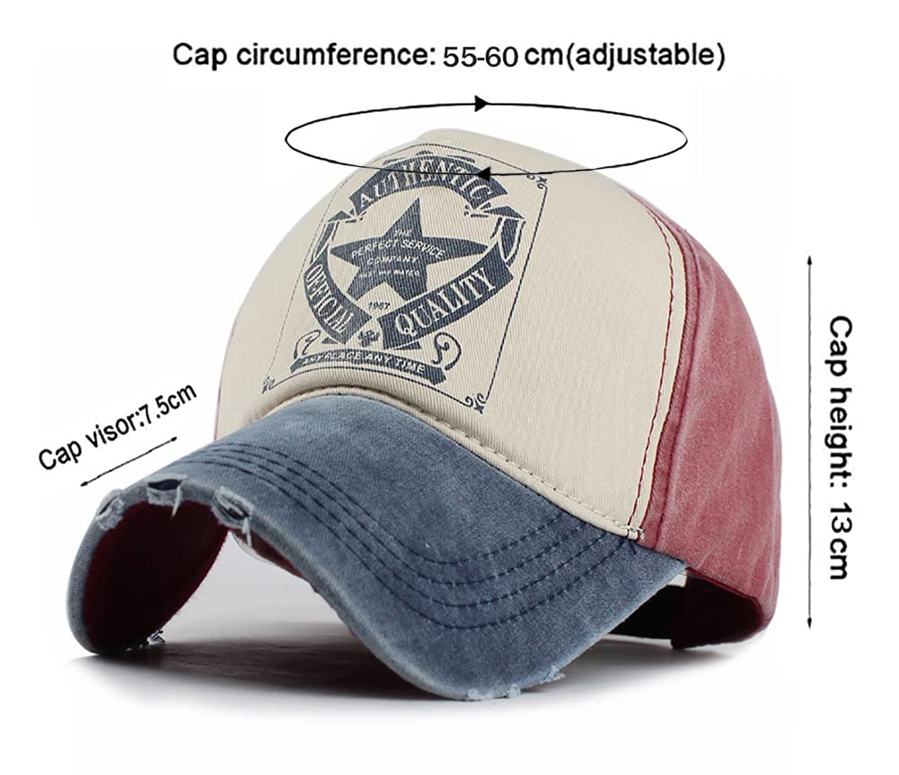 YULOONG Vintage Baseball Cap Washed Denim Trucker hat Fashion Pentagram Star Pattern Outdoor Sun Hat 100% Cotton Unisex D