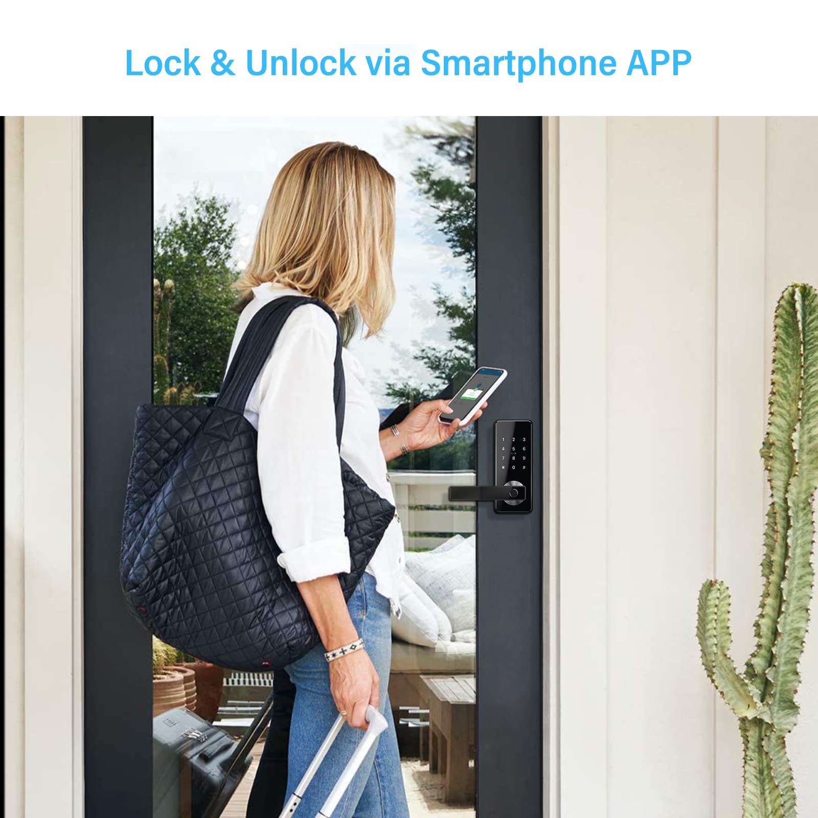 Tiffane Smart Lever Door Lock with Keypad Fingerprint Door Lock Keyless Entry Door Lock Bedroom Door Lock Security for Smart Home Office(Black)