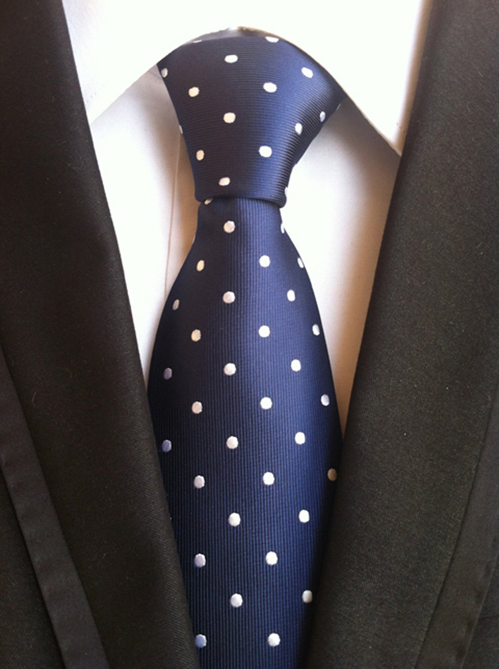 Secdtie Men's Polka Dot Silk Ties Jacquard Woven for Wedding Party Business (One Size, Navy Blue(White Dot))