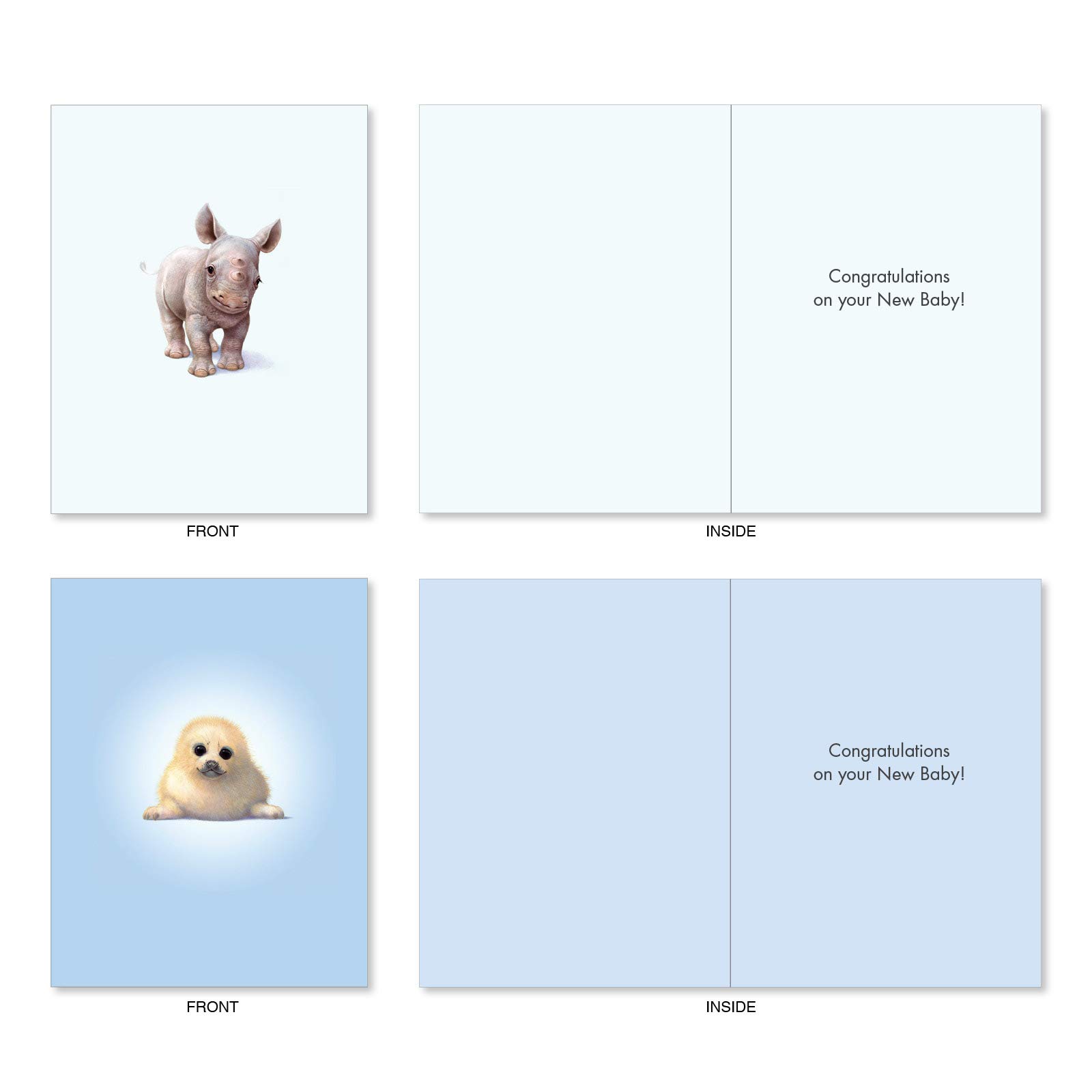 The Best Card Company 20 Assorted Baby Notecards Box Set 4 x 5.12 Inch with Envelopes (10 Designs, 2 Each) Zoo Babies AM6726BBG-B2x10