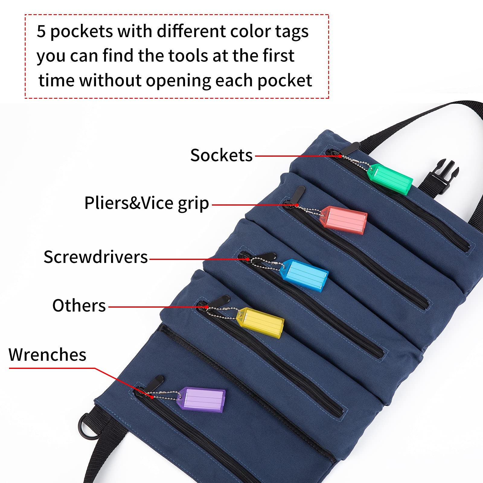 Tool Roll Bag - NSNSWA Super Canvas Multi-Purpose Tool Roll Up Bag, 18.5'' x 11'' Roll Up Tool Pouch Organizer for Hanging Tool Zipper Carrier Tote, Motorcycle Electrician Tool Roll