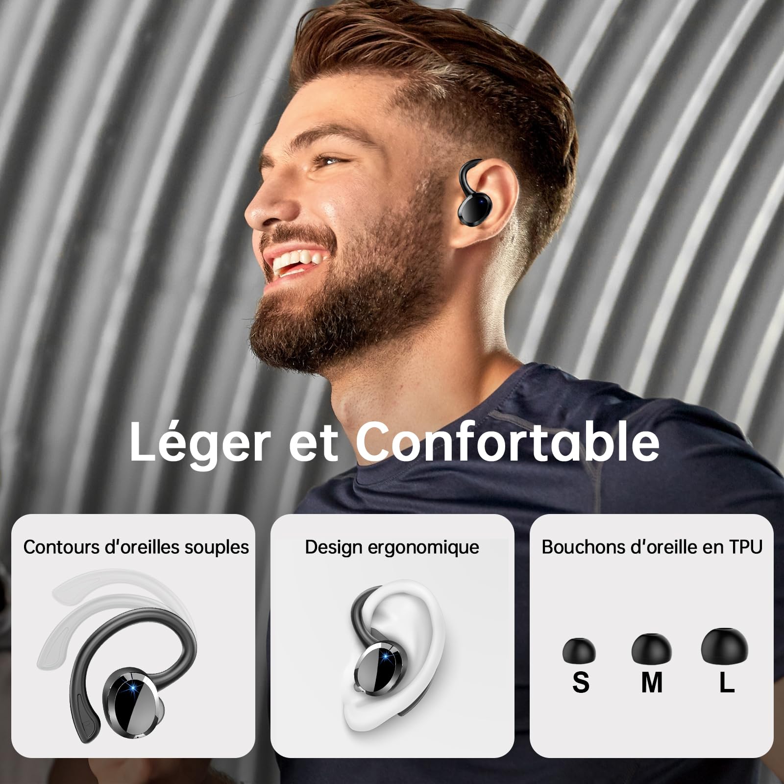 Rulefiss Wireless Earbuds Bluetooth Headphones Sport, Bluetooth 5.3 Earbud 3D HiFi Stereo, 48Hrs Earhooks Earphone with Noise Cancelling Mic, IP7 Waterproof Headset for Workout/Running/Gym