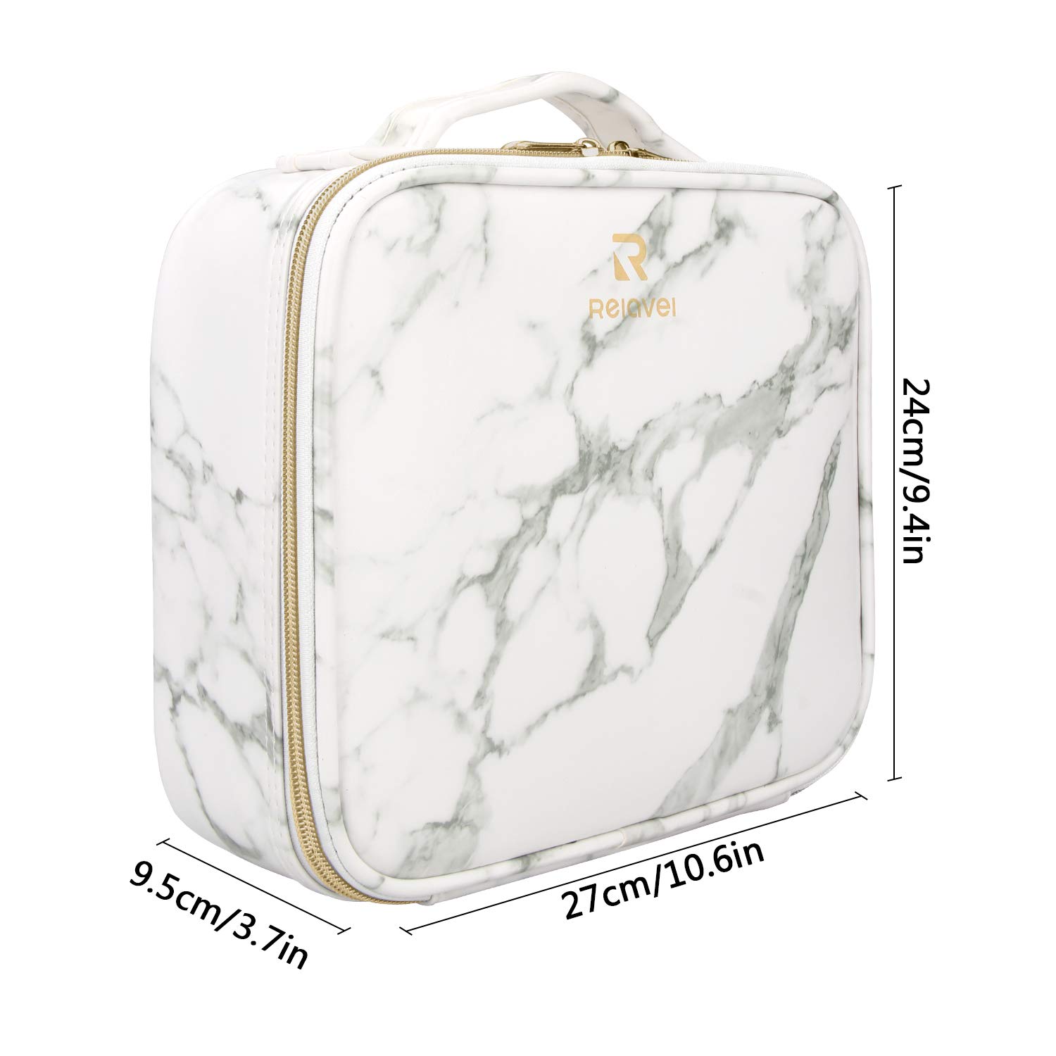 Relavel Marble Makeup Bag Large Organizer Bag Travel Train Case Portable Cosmetic Artist Storage Bag with Adjustable Dividers for Cosmetics Makeup Brushes (Marble Pattern)
