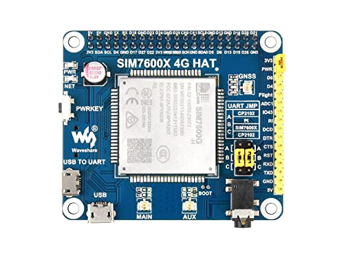 Waveshare 4G/3G/2G/GSM/GPRS/GNSS HAT for Raspberry Pi Based on SIM7600G-H Supports LTE CAT4 up to 150Mbps for Downlink Data Transfer