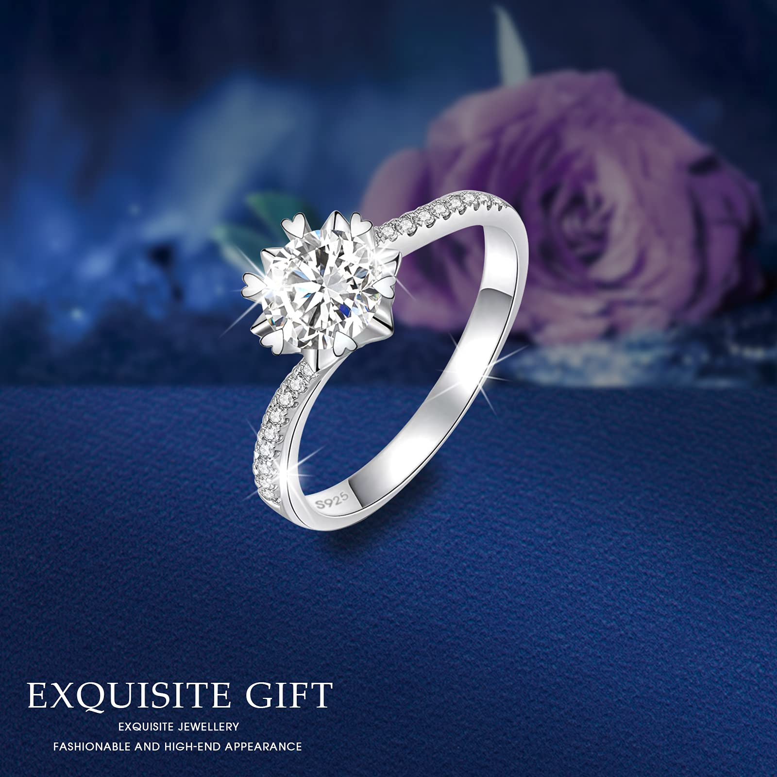 YUPHUNY 925 Sterling Silver 1 Carat Cubic Zirconia Engagement Ring Snowflake Heart Irregular Ladies Wedding Ring Size 6-9