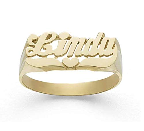 Silver N Style Lee103Z Personalized Gold (7.5mm) Size Delicate Script Letter Heart Tail Name Ring (yellow gold 14k, 9)