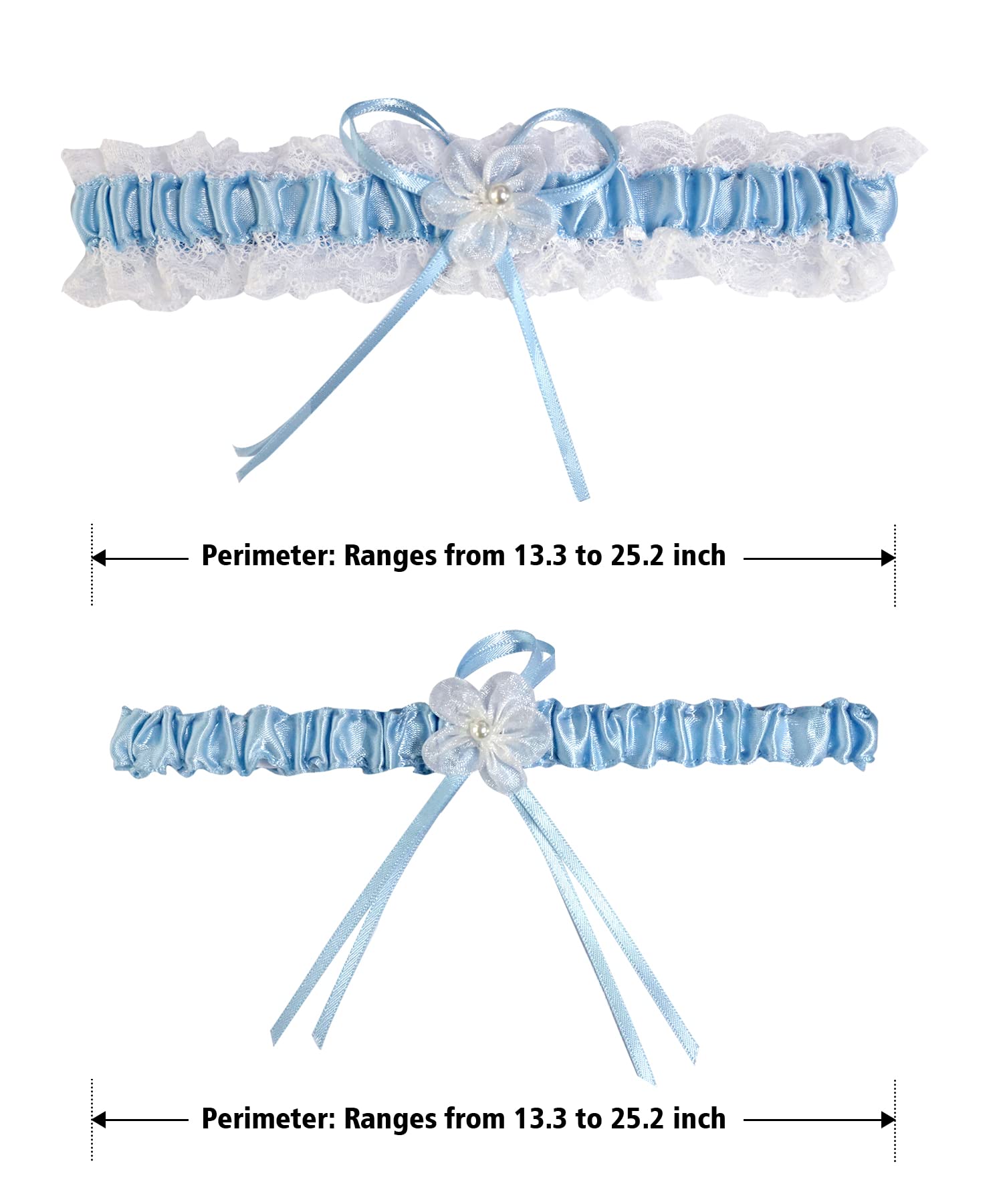 RIMOBUL 2 Pieces Wedding Garters Lace Bridal Garter Faux Pearls Garter for Bride with Toss Away(Light Blue)
