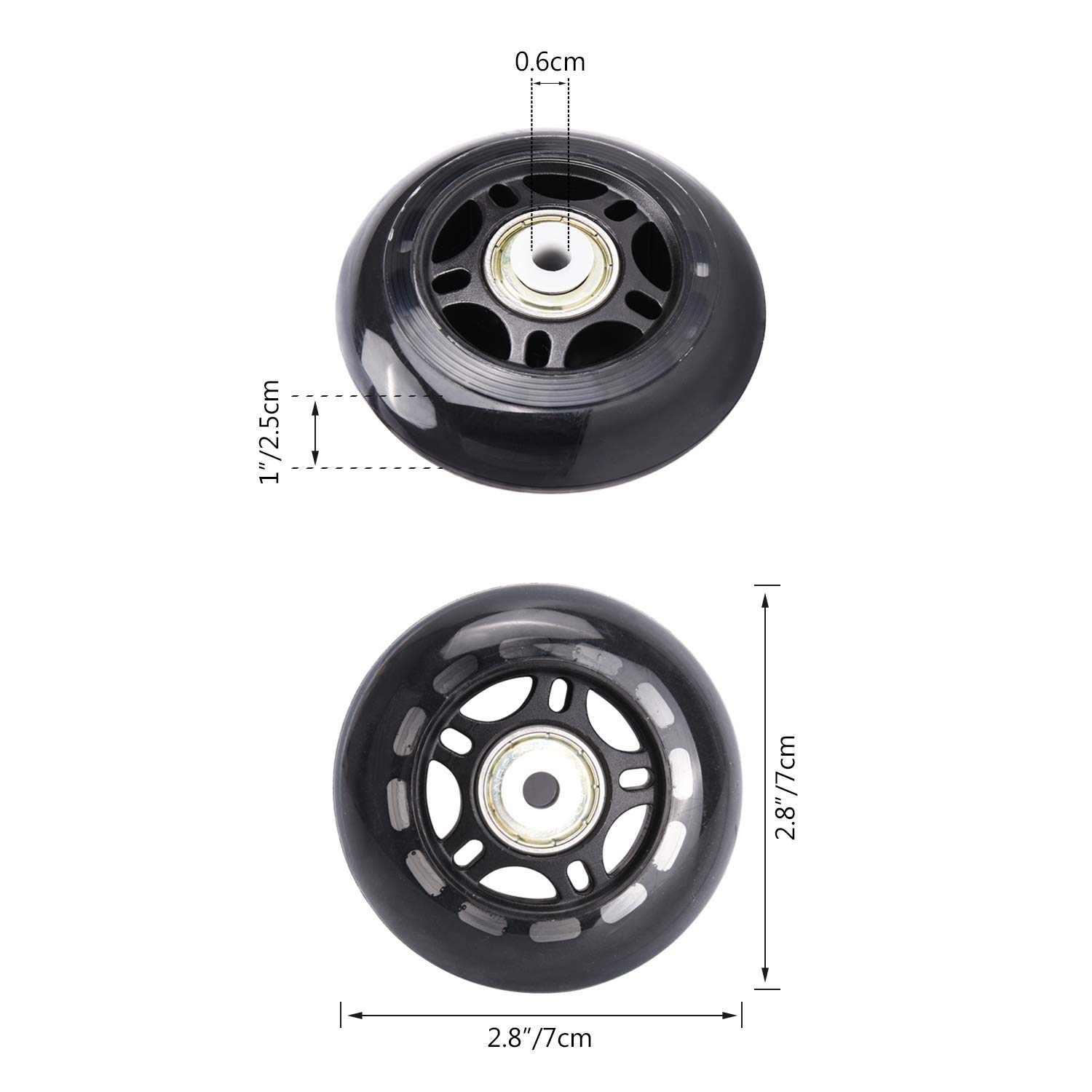 TOBWOLF 8 Pack 70mm 82A Indoor Inline Skate Replacement Wheels, Indoor Skating Wheels with ABEC-7 Bearings, Luggage Wheels, Training Wheels for Scooter - Black