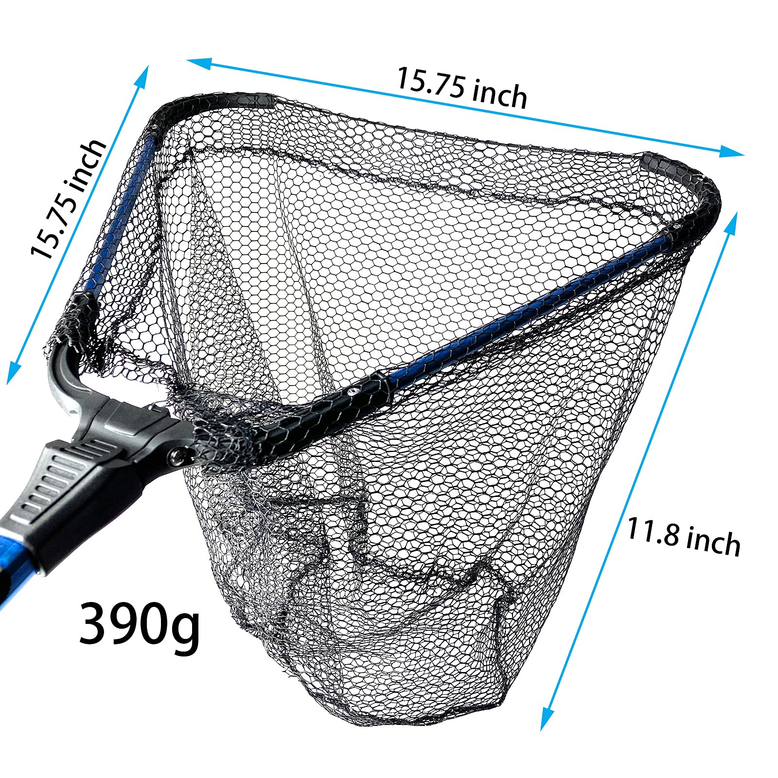 YHC Freshwater Saltwater Fishing Floating Fishing Net Extra Strong Foldable Fishing Net Rubber Coated Fish Landing Net Blue