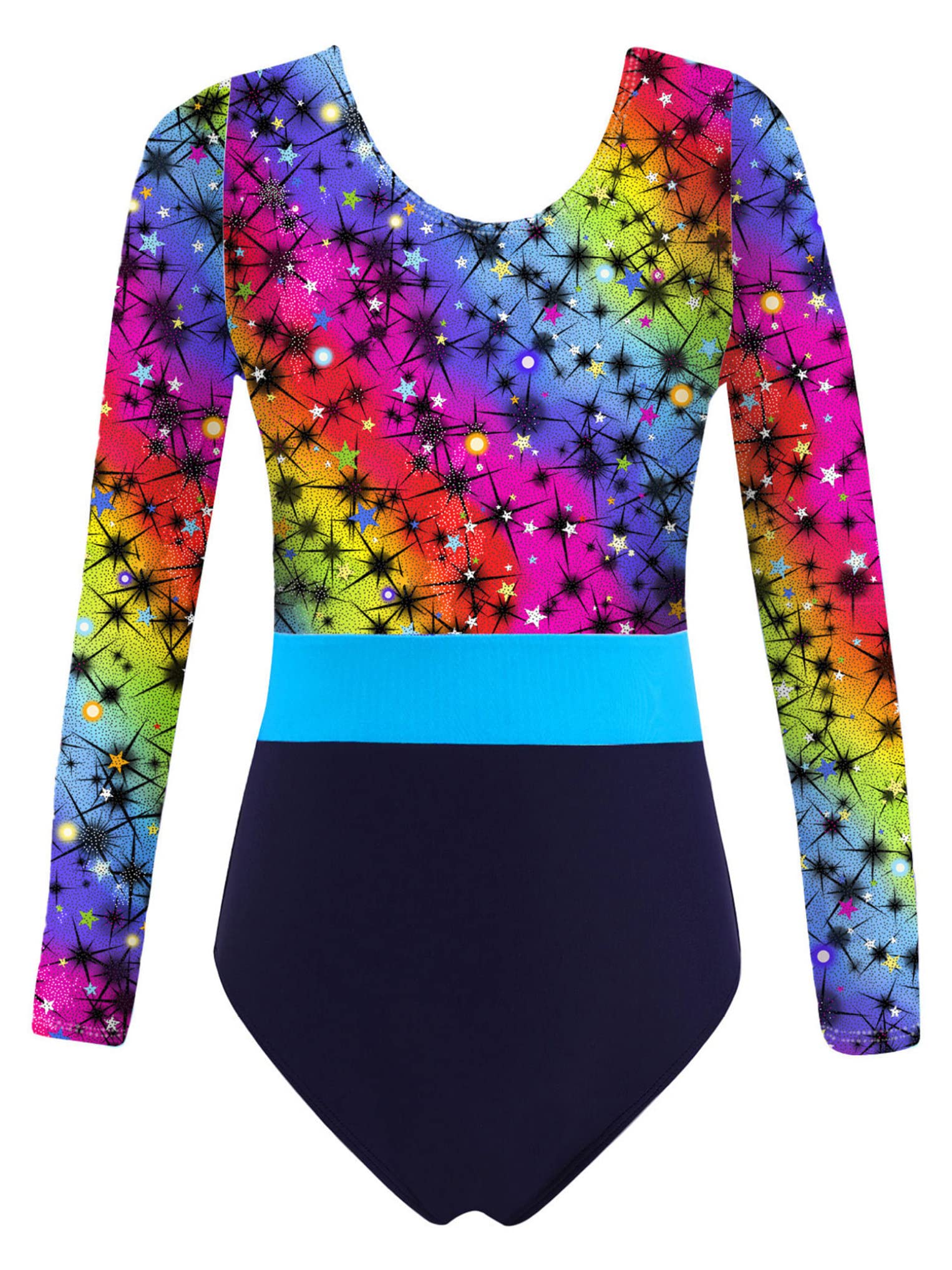 YUUMIN Gymnastics Leotards for Girls One Piece Long Sleeves Ballet Dance Bodysuit Athletic Tank Top Starry Rainbow 8 Years