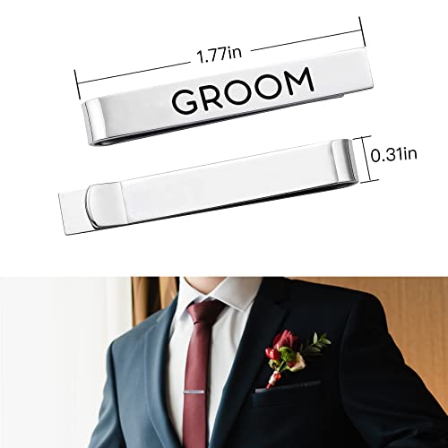 YUUNEI-HOME YUUNEI Wedding Tie Clips 7 Pack for Groomsman , Clip, Stainless Steel Bar with Black Lettering