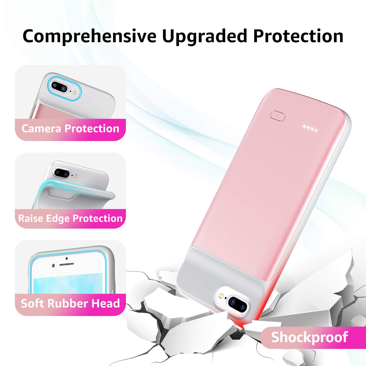 Swaller Battery Case for iPhone 8 Plus/7 Plus/6s Plus/6 Plus, 5000mAh Portable Charging Case Protective Rechargeable Charger Case for iPhone 8 Plus/7 Plus/6s Plus/6 Plus (5.5inch/Rose Gold)