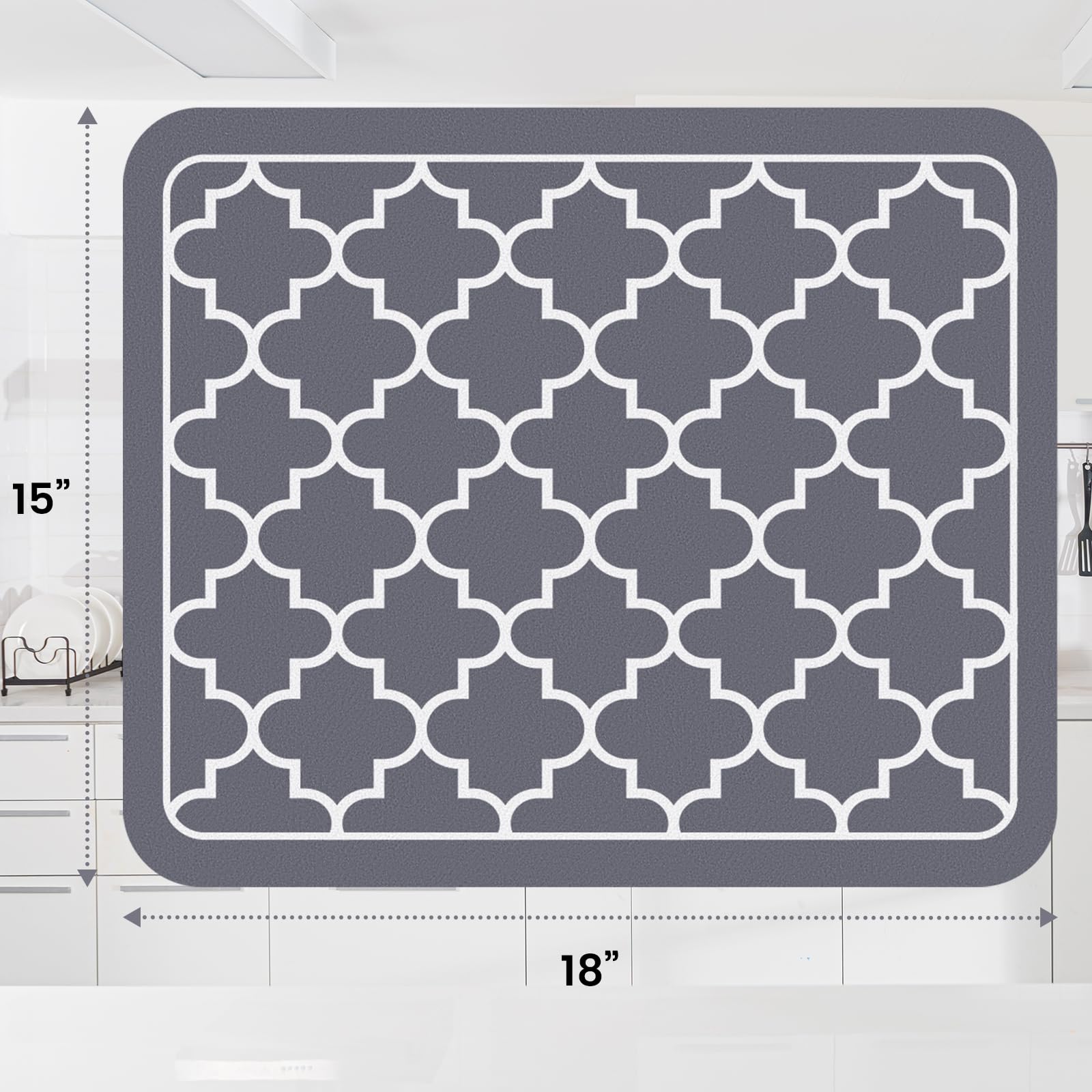 WISELIFE Dish Drying Mat Super Absorbent Drying Mat Large Dish Drying Mats for Kitchen Counter Easy clean Dish Mat Kitchen Drying Mat 15" x 18" Grey