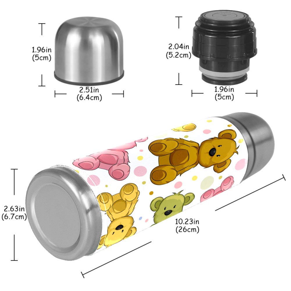 Stainless Steel Leather Vacuum Insulated Mug Featuring Bears Thermos Water Bottle For Hot And Cold Drinks Kids Adults 16 Oz