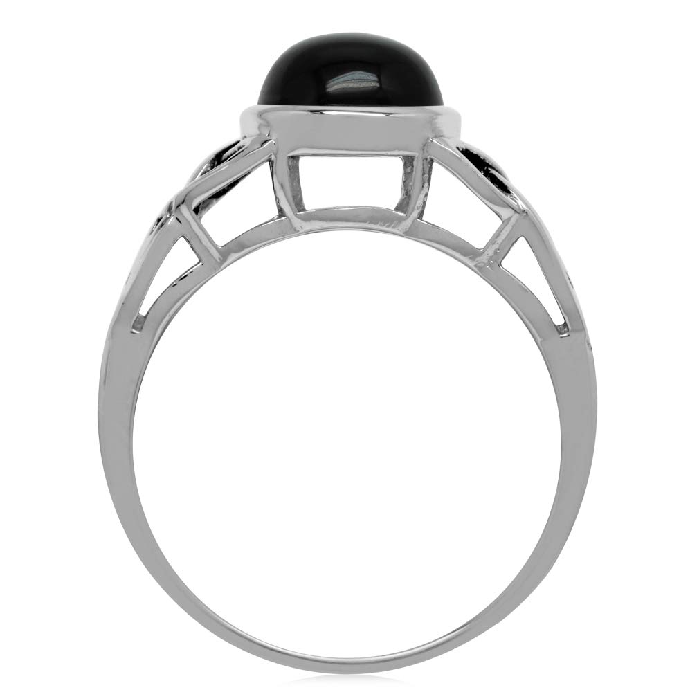 Silvershake 8mm Natural Round Shape Black Onyx 925 Sterling Silver Triquetra Celtic Knot Solitaire Ring Size 10.5