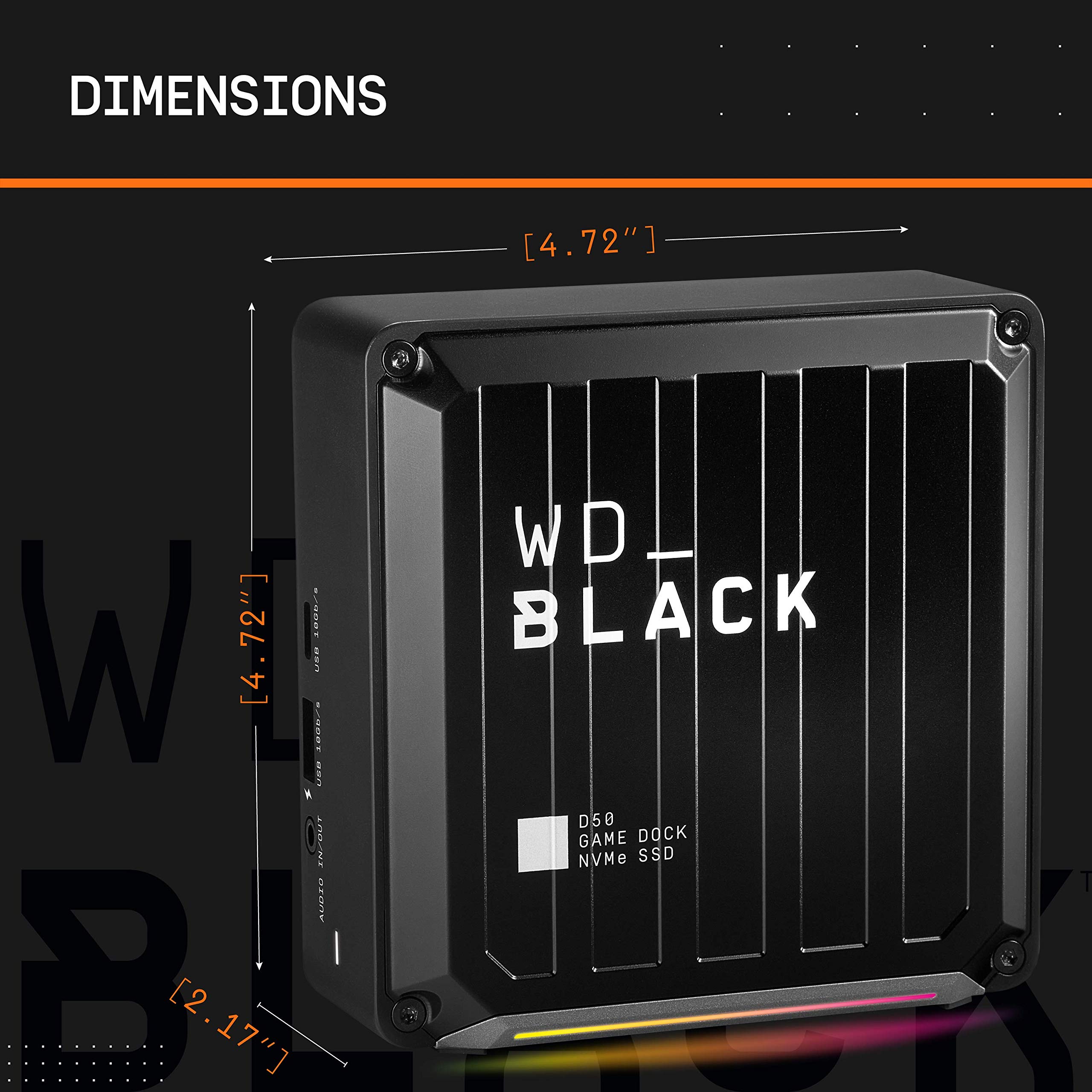 WD_BLACK 1TB D50 Game Dock NVMe SSD Solid State Drive, RGB with Thunderbolt 3 Connectivity, Up to 3,000 MB/s - WDBA3U0010BBK-NESN