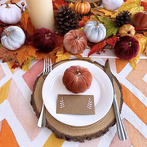 Winlyn 12 Pcs Assorted Small Faux Rustic Velvet Pumpkins Decorative Fabric Pumpkins Foam Pumpkins in Burgundy Bronze Gray White 3" for Fall Wedding Halloween Thanksgiving Table Centerpiece Décor