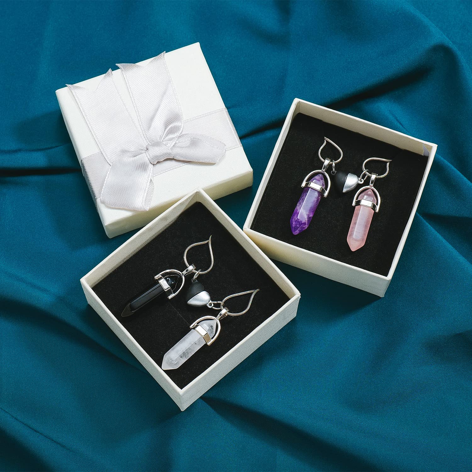 Runyangshi Natural Dream Amethyst Crystal Necklace Natural Crystal Gemstone Pendant Chakra Crystal Healing Stone with Gift Box Package