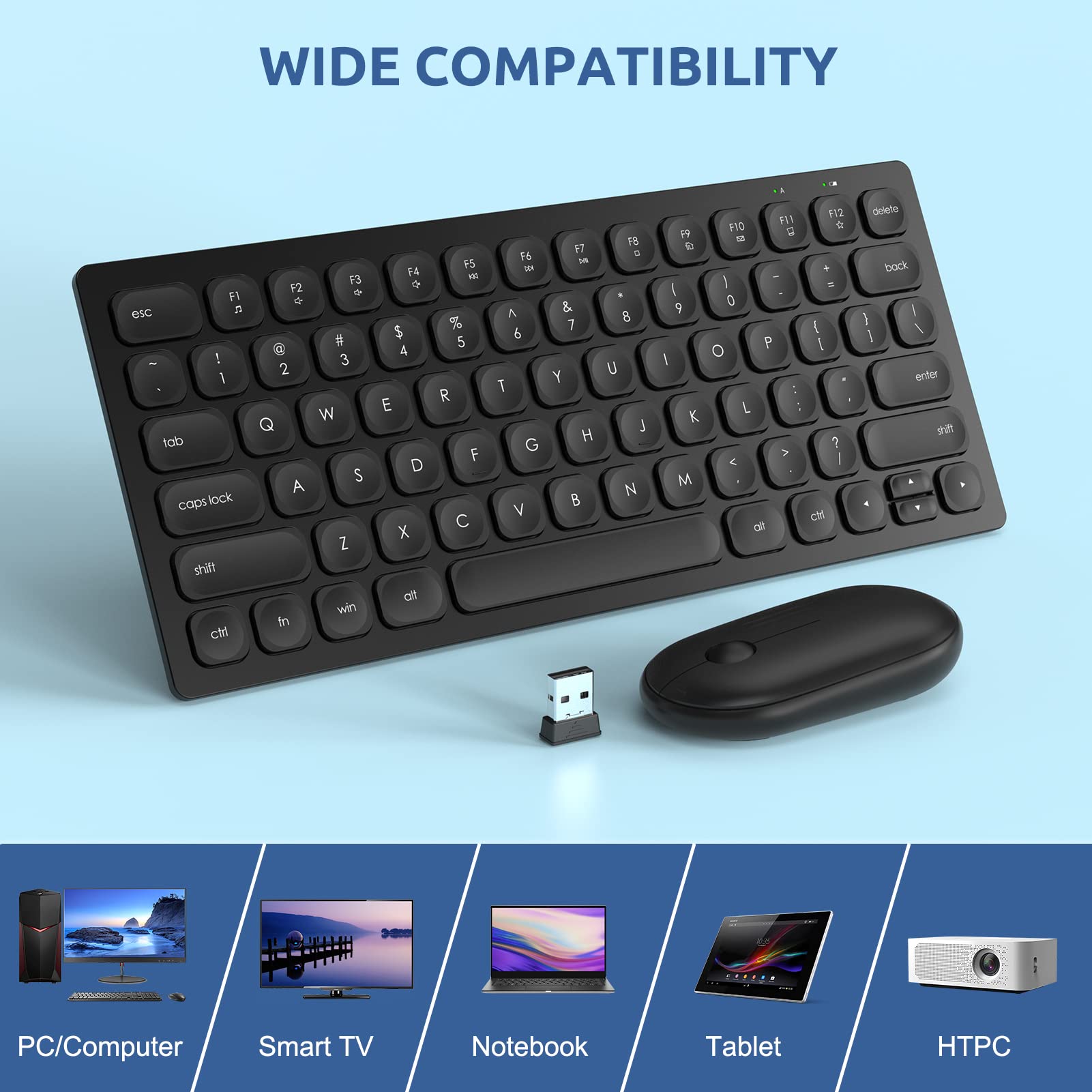 Wireless Keyboard and Mouse Combo, WisFox 2.4G Full-Size Slim Thin Wireless Keyboard Mouse for Windows, Computer, Desktop, PC, Laptop Mac (Deep Black)
