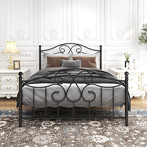 Tidyard Full Size Metal Bed Frame,Solid Sturdy Steel Slat Support,Black Platform Bed Frame, Mattress Foundation Easy Assembly, No Box Spring Needed for Dorm, Bedroom, Guest Room