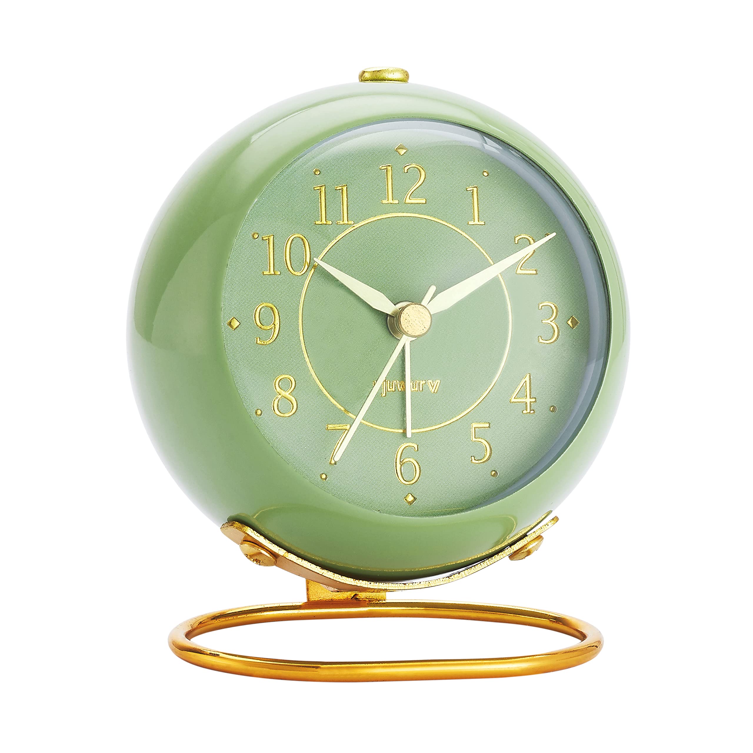 rjuwurv Metal Desk Clock, Retro Bedroom Table Vintage Analog Alarm Clock, Silent Non-Ticking Gold Clock, Bedside Décor(Olive-Green)