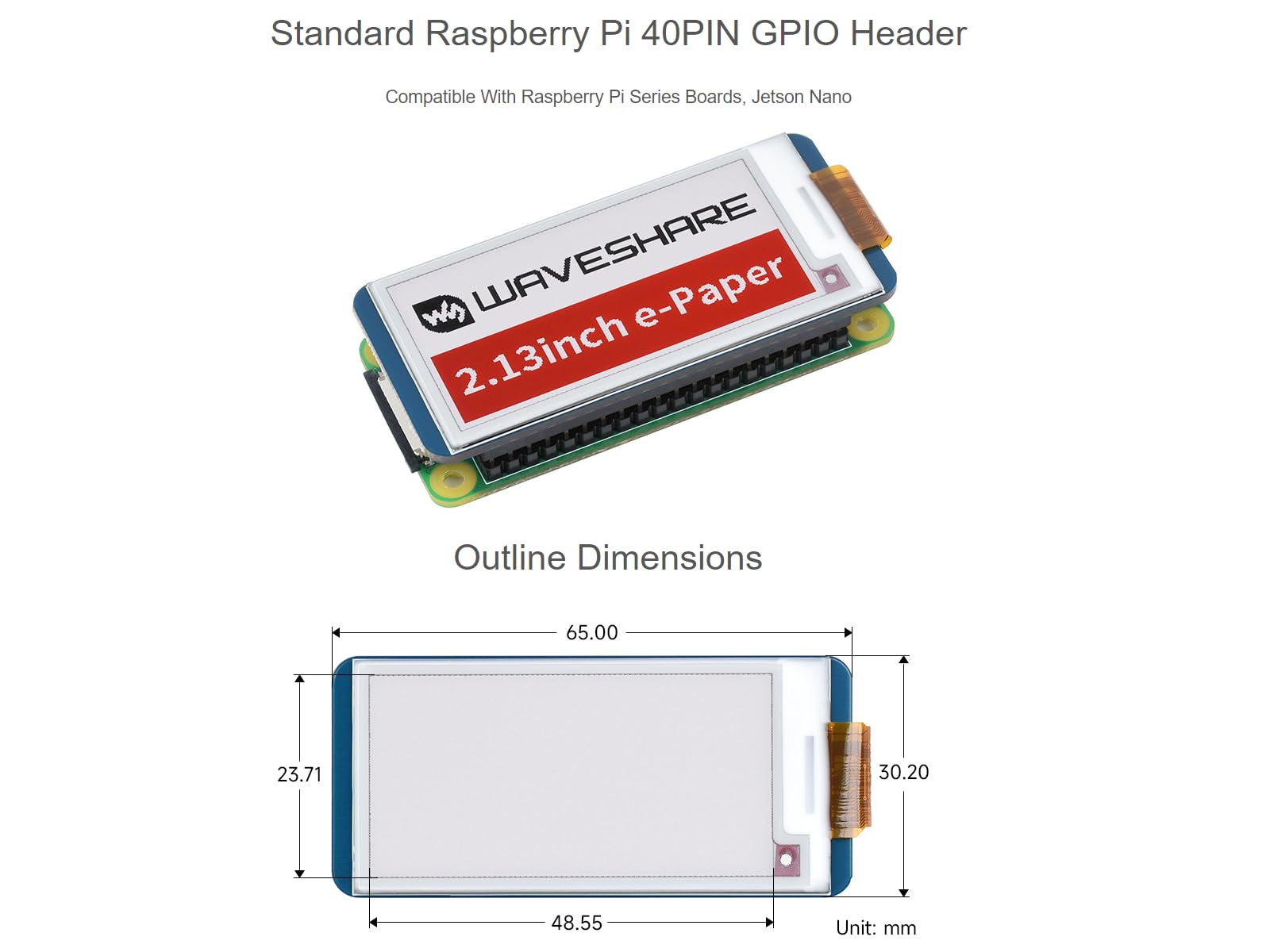 Three Color 2.13inch E-Ink Display HAT (B), 212x104 Resolution 3.3V/5V Red Black White E-Paper Display Screen for Raspberry Zero/Zero W/Zero WH/2B/3B/3B+ SPI Interface,Full Refresh