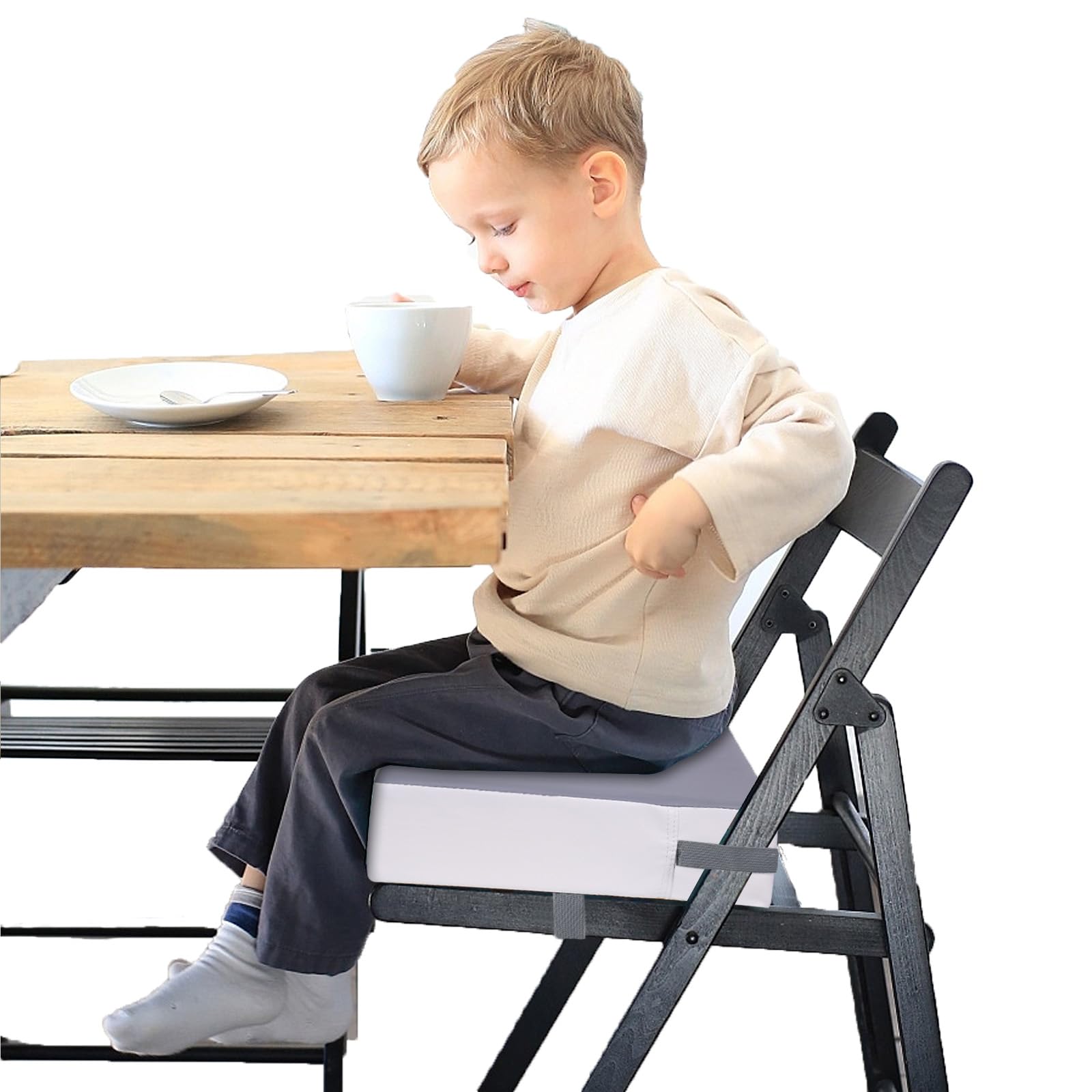 Toddler Booster Seat for Dining Table,PU Waterproof Kids Booster Seat for Table with Safety Buckles,Non-Slip Bottom Portable Booster Cushion for Travel