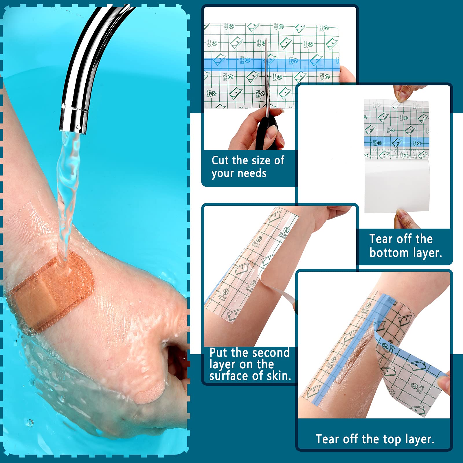 Spnico 6 Rollos de Vendajes Adhesivos Elásticos Transparentes Vendas Adhesivas Impermeables Rollo de Vendaje de Película Clara para Ducha Cinta Adhesiva Transparente, 4 Pulgadas x 3 Yardas