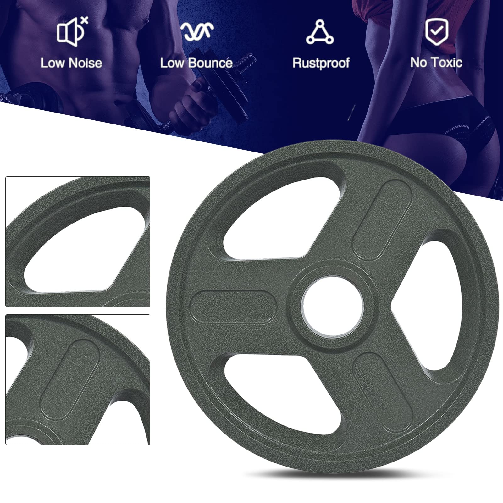 Three Grip Olympic Weight Plate Set, Standard Weight Plates Free Weights with 2-inch Hole for Strength Training Muscle Toning Weight Loss Multiple Choices Available (5LB Pair)