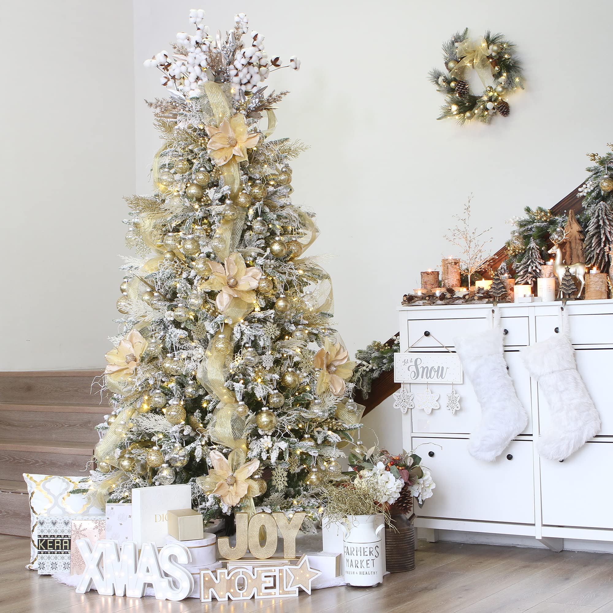 Sea Team Multi-Size Shatterproof Clear Plastic Christmas Ball Ornaments Decorative Xmas Balls Baubles Set with Stuffed Delicate Decorations (48 Counts, Champagne)
