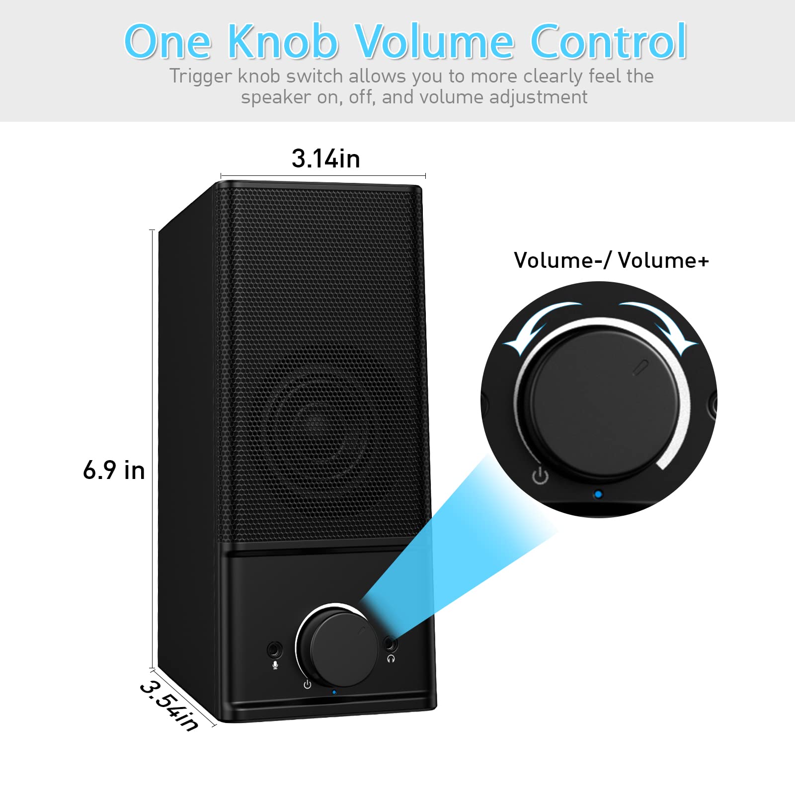 YYV Computer Speakers, Dual 5W USB Desktop Speaker with Volume Control, Headphone and Mic Output, External Speakers for Laptops/Desktops/ (Lavalier Microphone Included)
