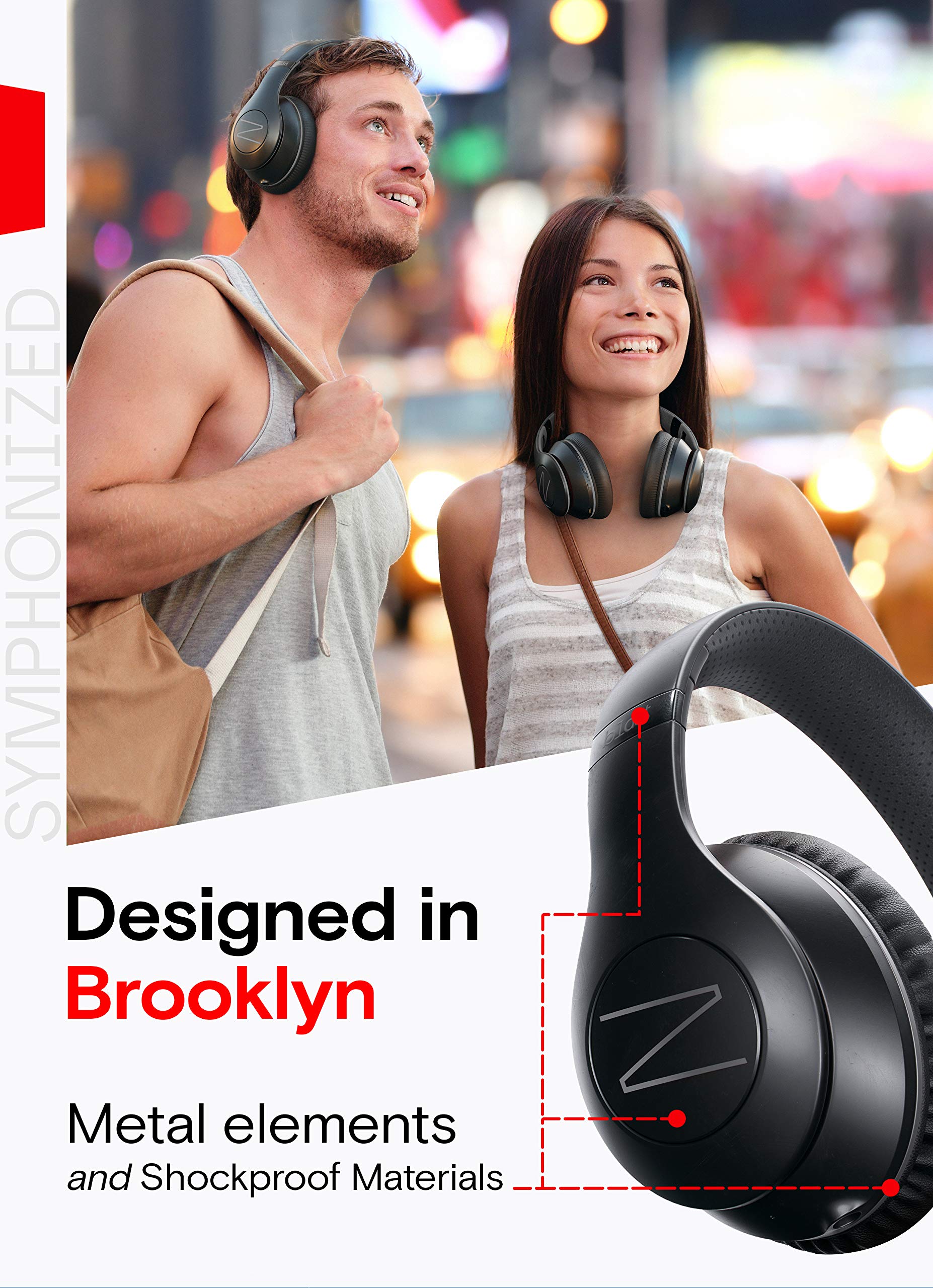 Symphonized 90% Noise Cancelling Over Ear Headphones Wireless β Bluetooth Headphones Over The Ear with Microphone, Cordless Headphones, Over Head Headphones Wireless Bluetooth, Blue Tooth Head Phones
