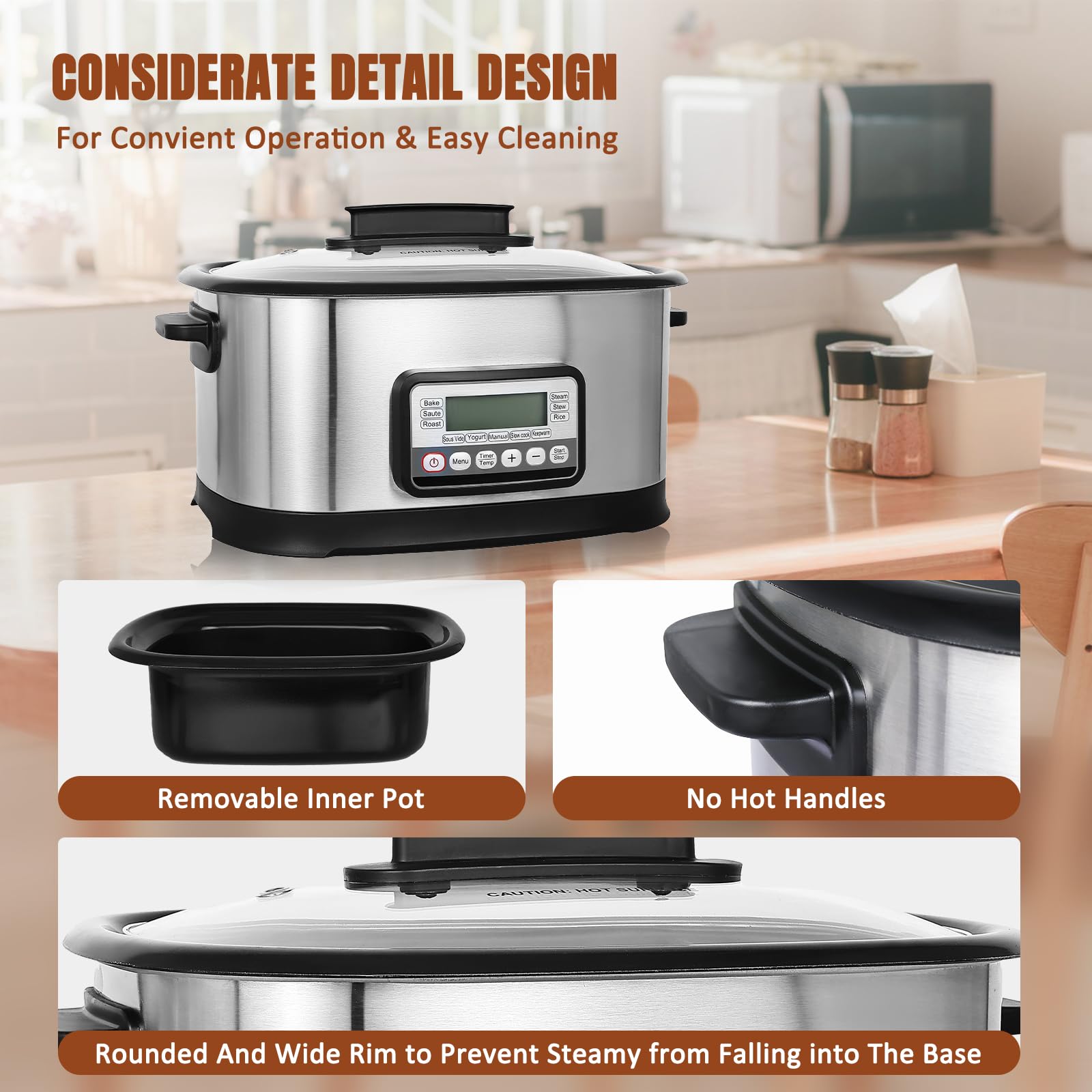 spoonlemon 6.5Qt 11-in-1 Multi Cooker, Digital Programmable Slow Cooker With Bake, Sauté, Roast, and Sous Vide functions, 1500W Timer&Temp Control,Dishwasher Safe Lid&Nonstick Inner Pot
