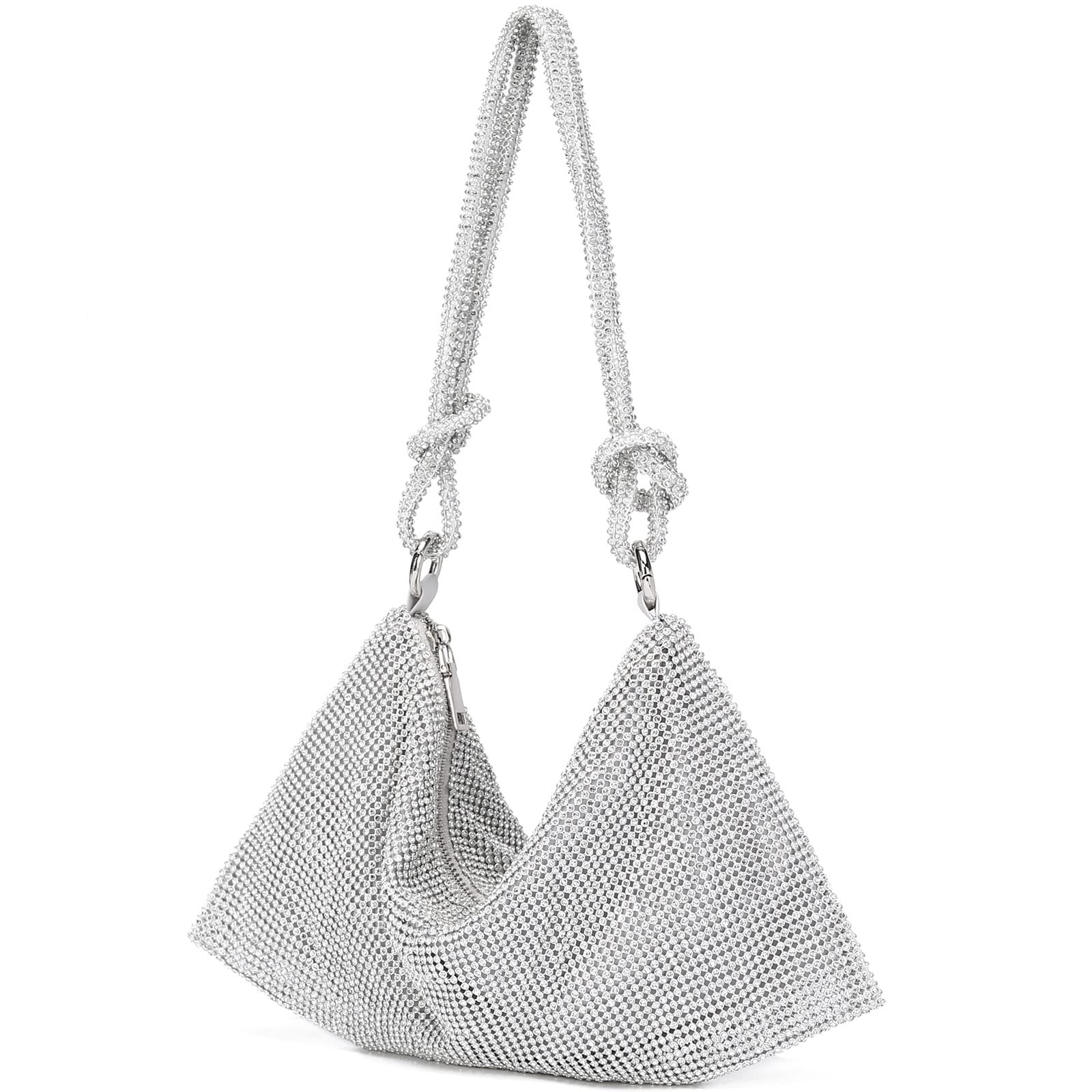 YIKOEE Sparkly Rhinestone Purse for Women Evening Hobo Shoulder Bag (Sliver)