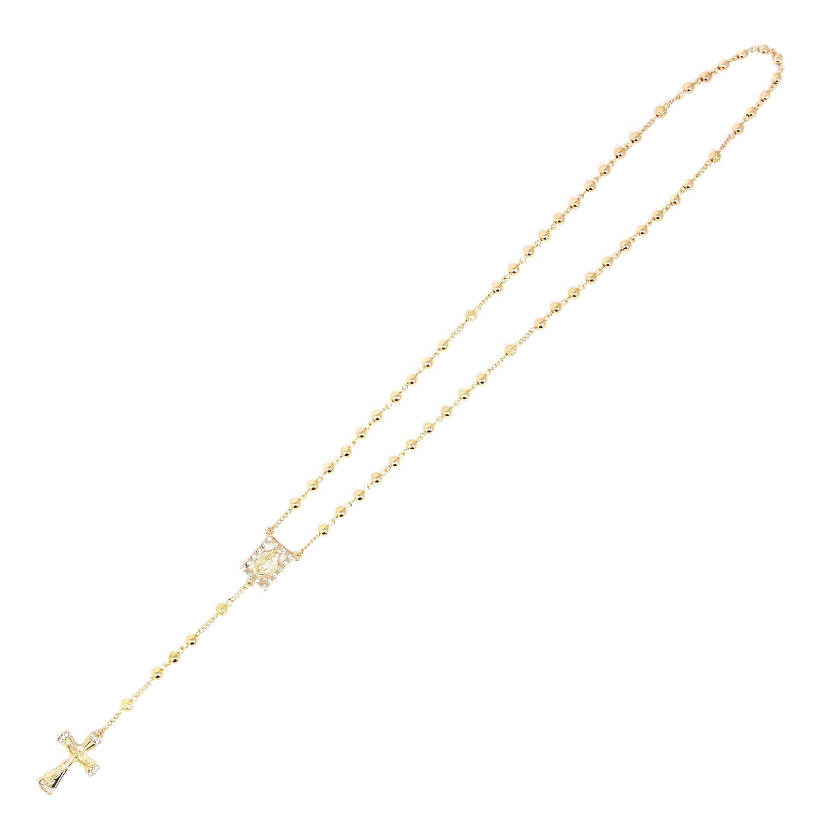 SM Stainless Steel Gold Silver Rosary 3mm-8mm CCB Beads Cross Y Necklace 20β-30β Chain for Women Men (6mm 20" (2) - Gold)