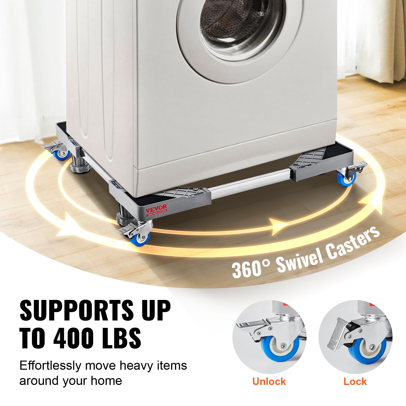 VEVOR Mini Fridge Stand, 27ββ Universal Mobile Base with 4 Strong Feet, 4 Locking Swivel Wheels, Adjustable Furniture Mover Mobile Base for Washing Machine, Refrigerator, Washer and Dryer