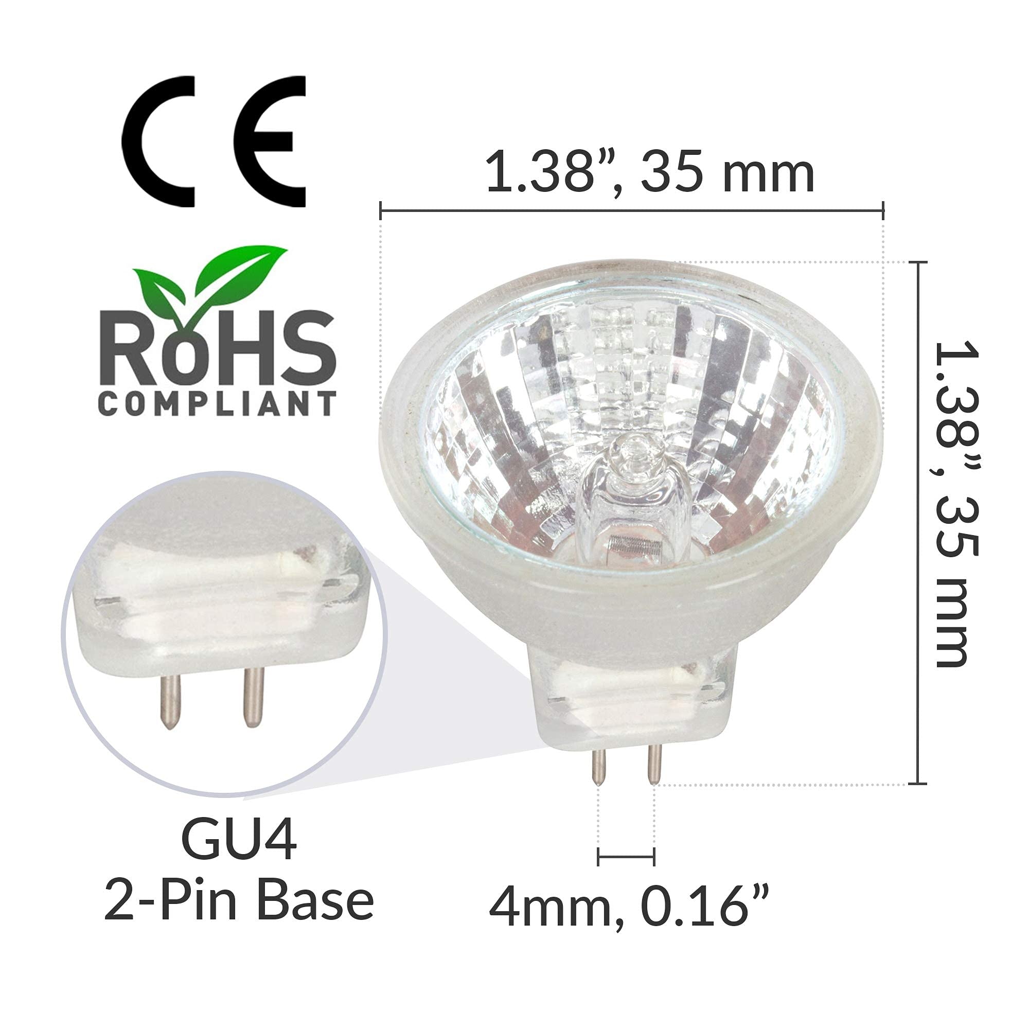 Simba Lighting MR11 Halogen 20W 12V FTD Spotlight Light Bulbs (6 Pack) 2-Pin 220lm for Landscape, Accent, Track Lights, and Fiber Optics, GU4 Bi-Pin Base, Glass Cover, Warm White 2700K Dimmable