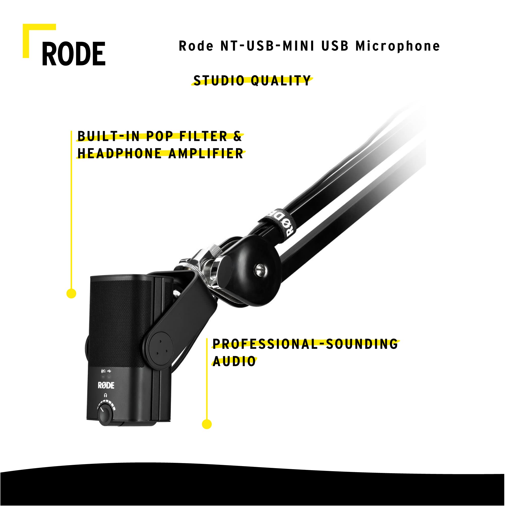 Rode NT-USB-Mini USB Microphone Bundle with Knox Gear Studio Headphones and 4-Port USB 3.0 Hub (3 Items)