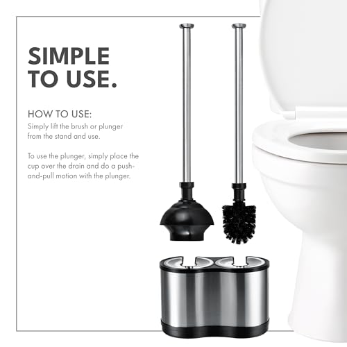 ToiletTree Products Modern Deluxe Freestanding Toilet Brush and Plunger Combo (Stainless Steel, Brush and Plunger Combo Set 4.5β x 9.75β x 18.5")