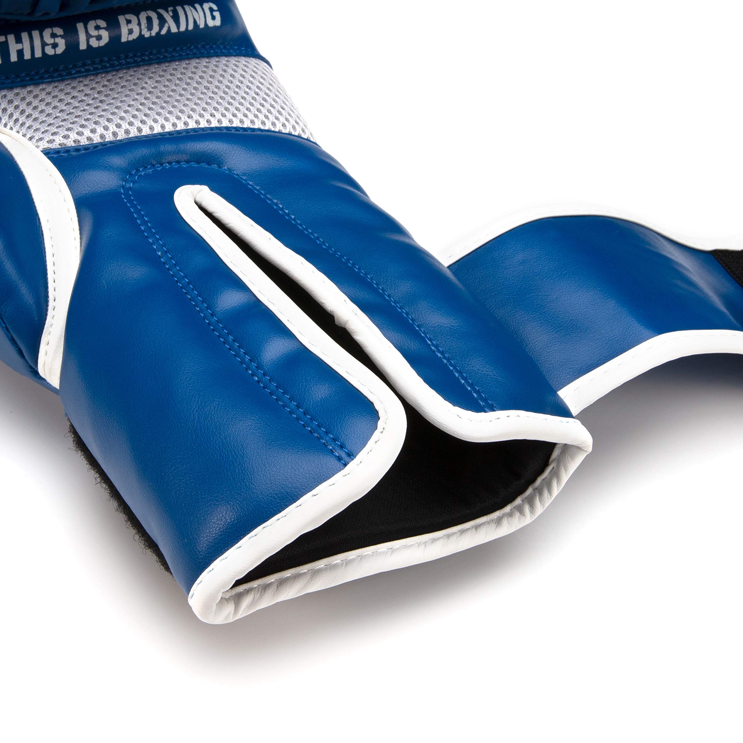 TOP RANK 12 oz. Contender Series Training Boxing Gloves, Molded Padding, Durable Synthetic Leather Shell, Mesh Palm, Hook and Loop Secured Pull Tab Closure, Blue with White Trim, Mesh Glove Bag