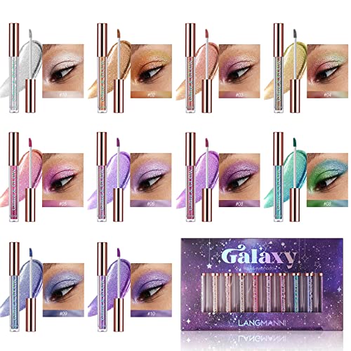 SUMEITANG 10 Colors liquid glitter eyeshadow Colorful Metallic Eye Shadow Set Diamond Shimmer Sparkle Eye Looks Shiny Glitter Eyeshadow Quick-Drying & Longwearing for Women Eye Makeup Kit