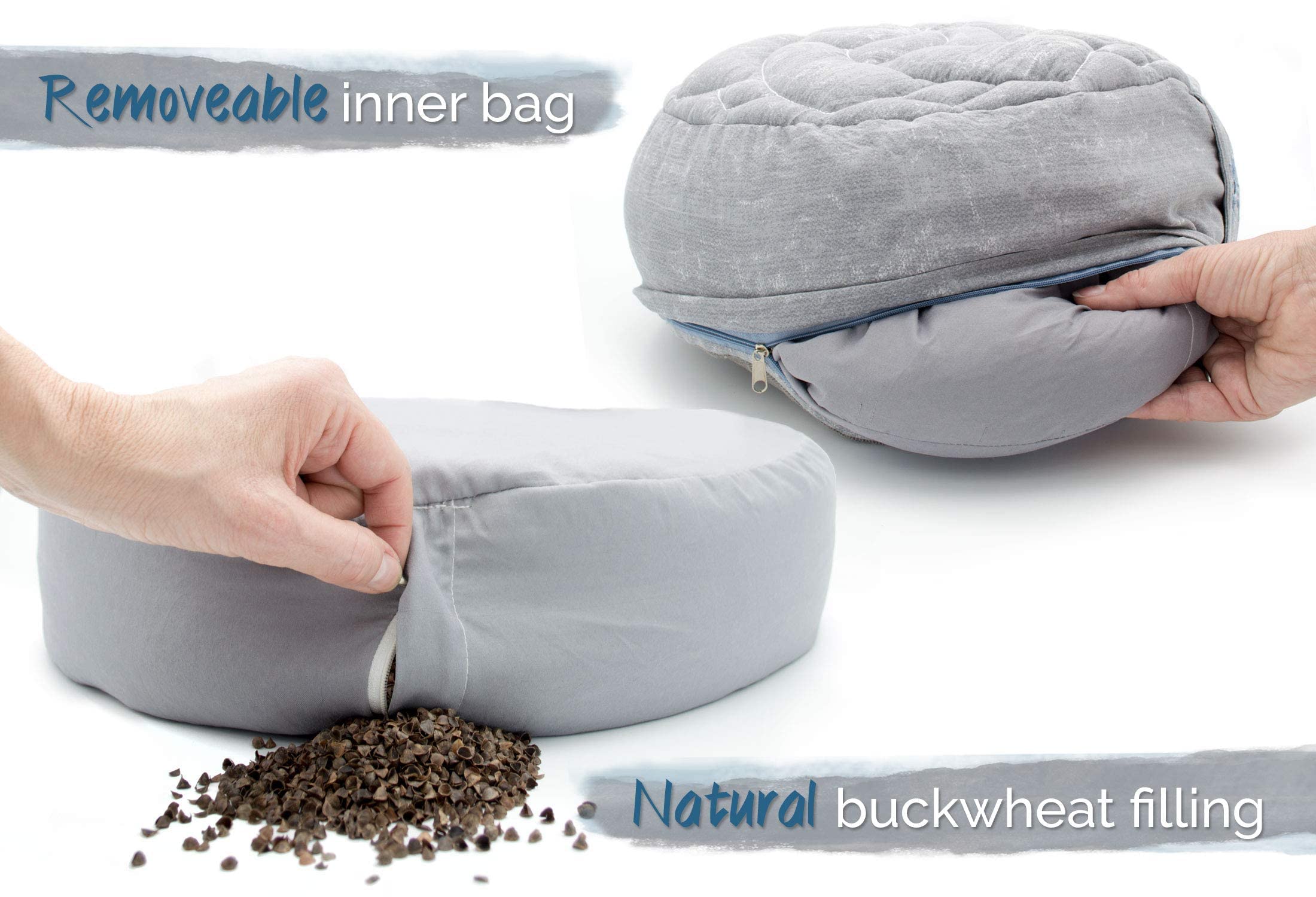 Zenjara Zafu and Zabuton Yoga Meditation Cushion Set | Cloud Grey | Plush and Firm | 100% Cotton Machine Washable Mandala Coversā¦