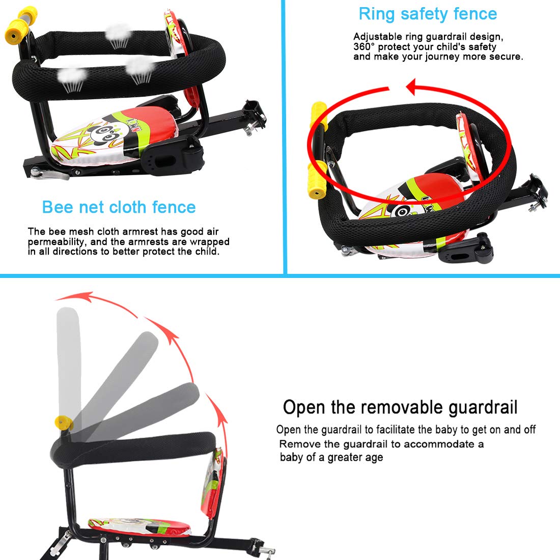 Together-life Front Mounted Child Bicycle Seat with Handrail and Pedal Bike Kids' Safety Seats Front Seat Saddle Cushion
