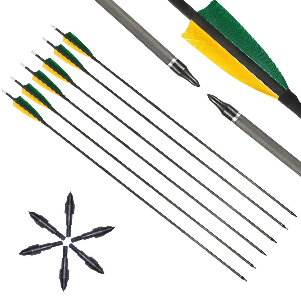 TOPARCHERY 6pcs Archery Arrows, 31 Inch Carbon Arrows with 4" Natural Feather, Carbon Arrows 400 Spine, Arrows Target Hunting Arrows for Longbow, Recureve Bow and Traditional Bow