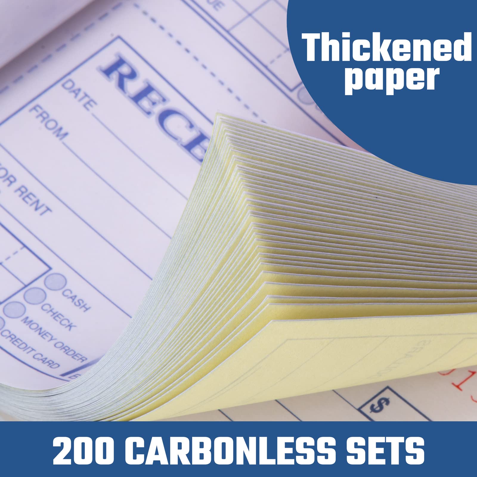 Receipt Book with Carbon Copies, Rent Receipt Book for Small Business, 2-Part Carbonless, 200 Sets per Book, 4 Receipts per Page