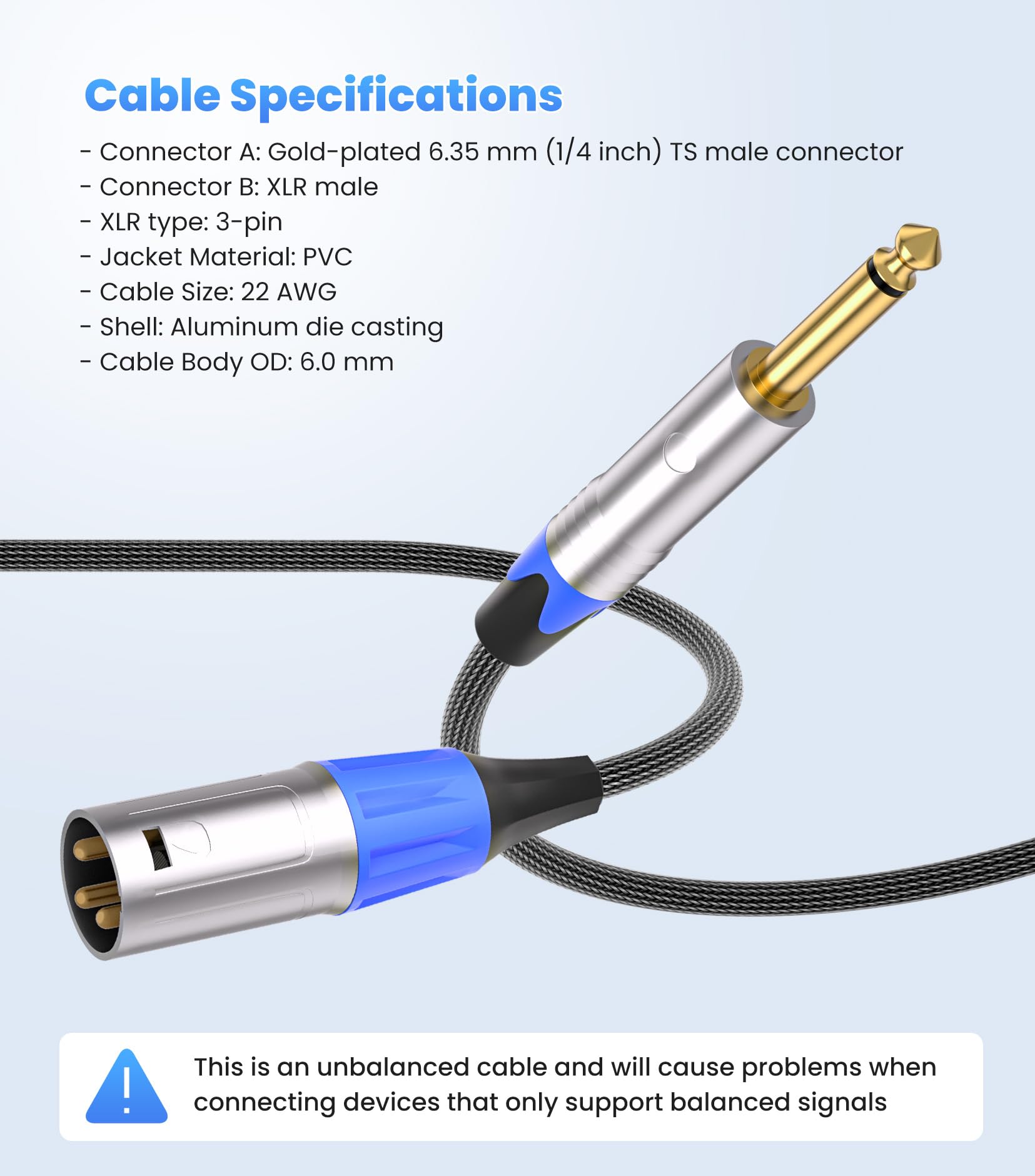 tisino XLR to 1/4β TS Cable, Quarter inch Mono to XLR Male Unbalanced Interconnect Cable Cord for Amplifiers, Instruments - 3 Feet